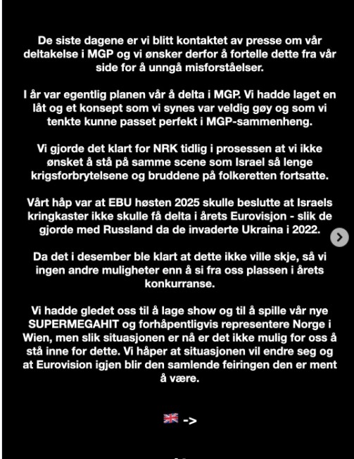Ylvis trekker seg fra MGP i protest mot Israel